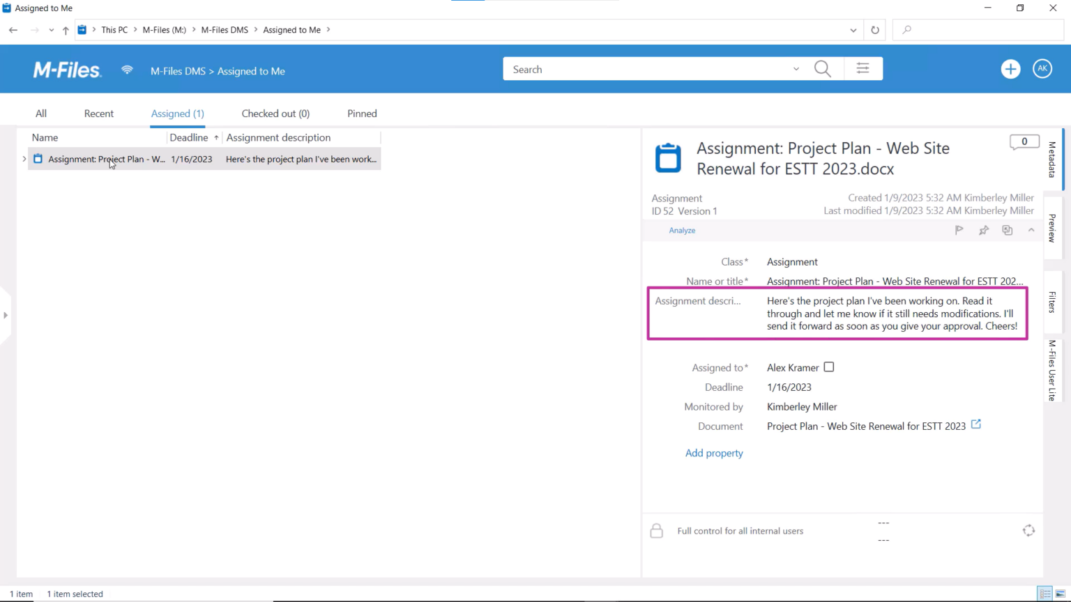 How to Create and Complete Assignments - M-Files Help Center